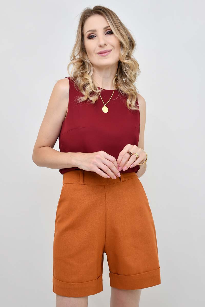 Short de Linho Vivian Camel